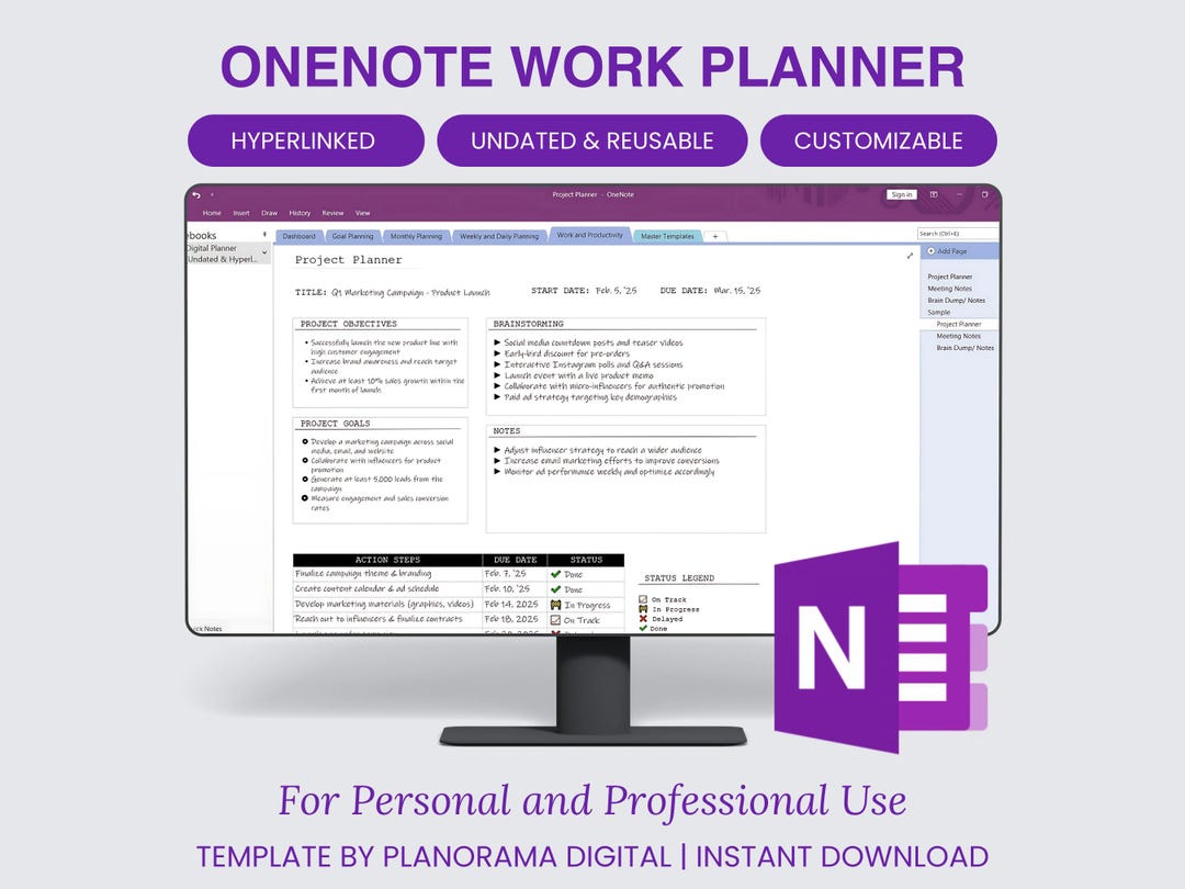 Professional Onenote Planner Hyperlinked Onenote Template For Work To