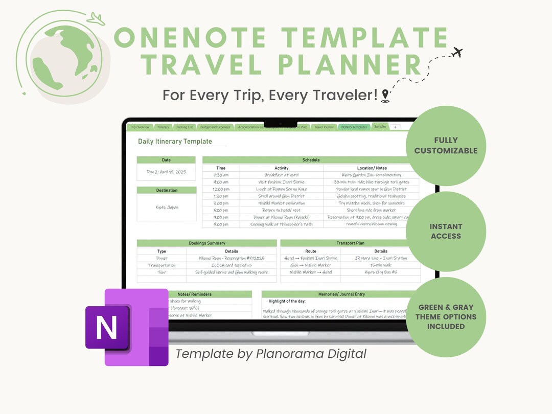 Onenote Template Travel Planner Digital Reusable Vacation Planner Daily ...