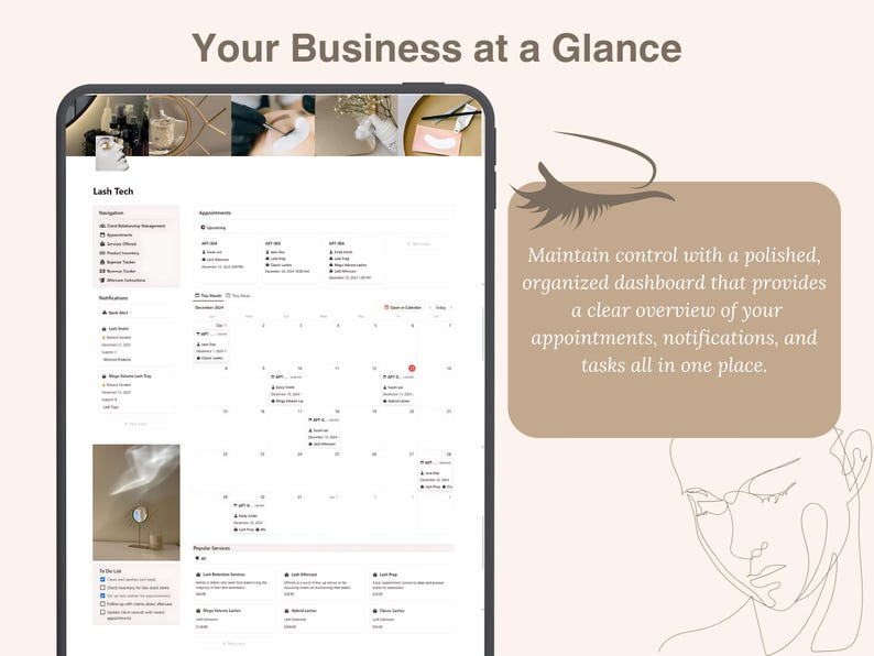 Notion Business Planner for Lash Tech Client Record Book Beauty Salon Business Template Lash ...