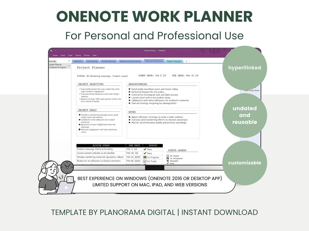 Professional Onenote Planner Hyperlinked | Onenote Template for Work to ...