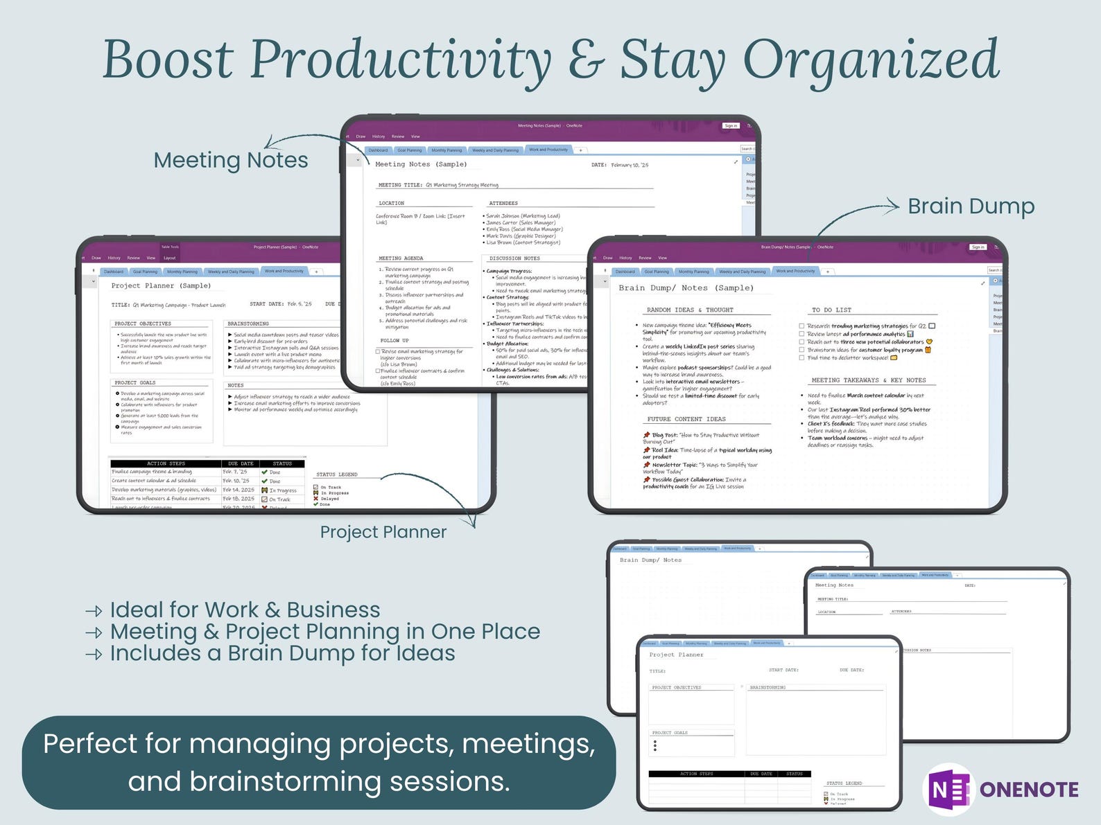 Undated Onenote Planner for Professional Project Planner to Do List ...