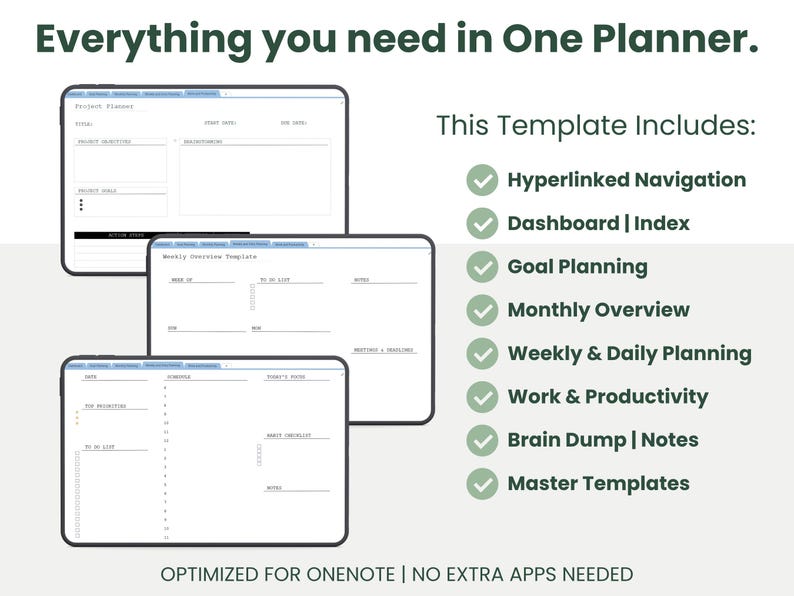 Professional Onenote Planner Hyperlinked | Onenote Template for Work to ...