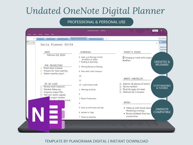 Undated Onenote Planner for Professional Project Planner to Do List ...
