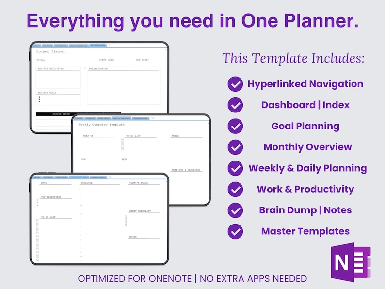 Onenote Planner: Hyperlinked Undated Work Template (digital Download ...