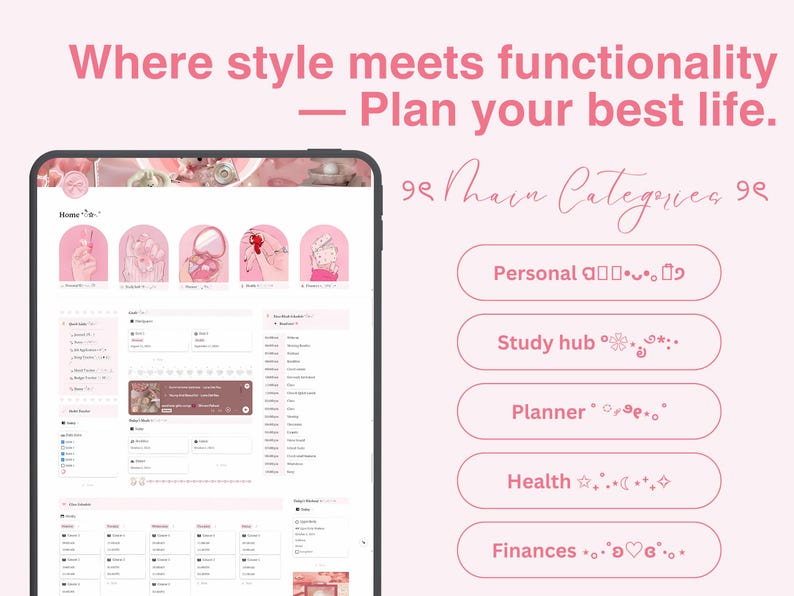 All in One Pink Coquette Notion Student Life Planner Notion Template ...