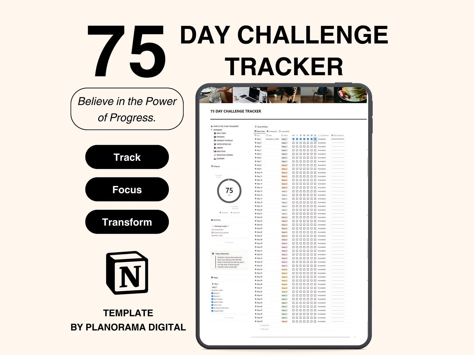 Notion 75 Day Challenge Tracker Notion Template Meal Planner Notion ...