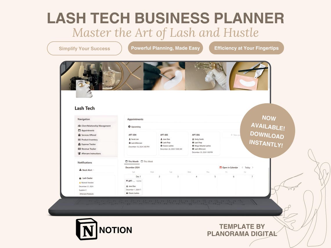 Notion Business Planner for Lash Tech Client Record Book Beauty Salon Business Template Lash ...