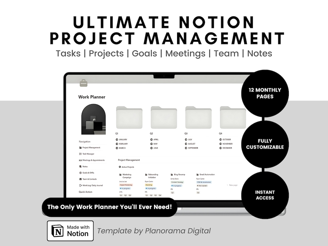 Notion Project Management Planner for Work Notion Template for ...