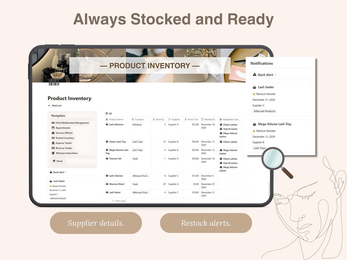 Notion Business Planner for Lash Tech Client Record Book Beauty Salon Business Template Lash ...