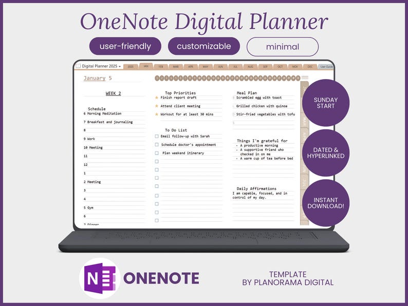 2025 Onenote Planner Hyperlinked Dated Digital Planner Onenote Personal to Do List Onenote ...