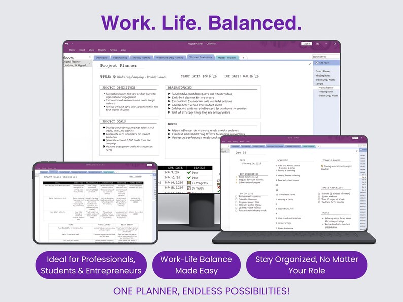 Professional Onenote Planner Hyperlinked Onenote Template for Work to ...