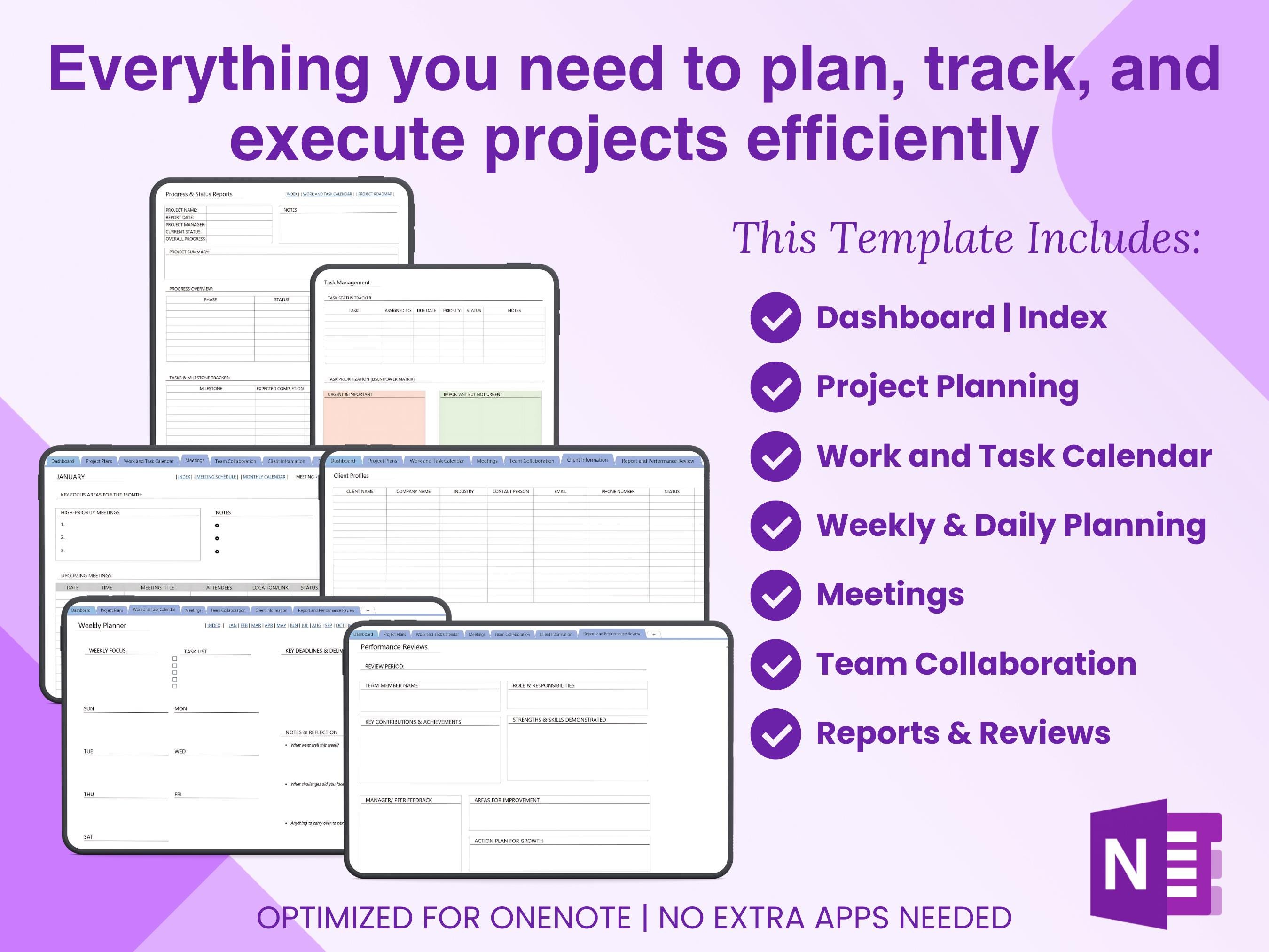 Onenote Project Management Planner for Work Template for Onenote ...