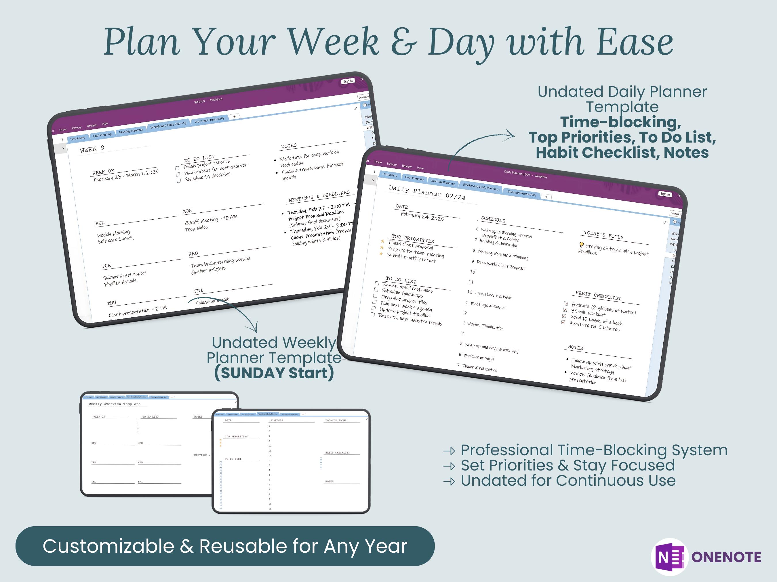 Undated Onenote Planner for Professional Project Planner to Do List ...