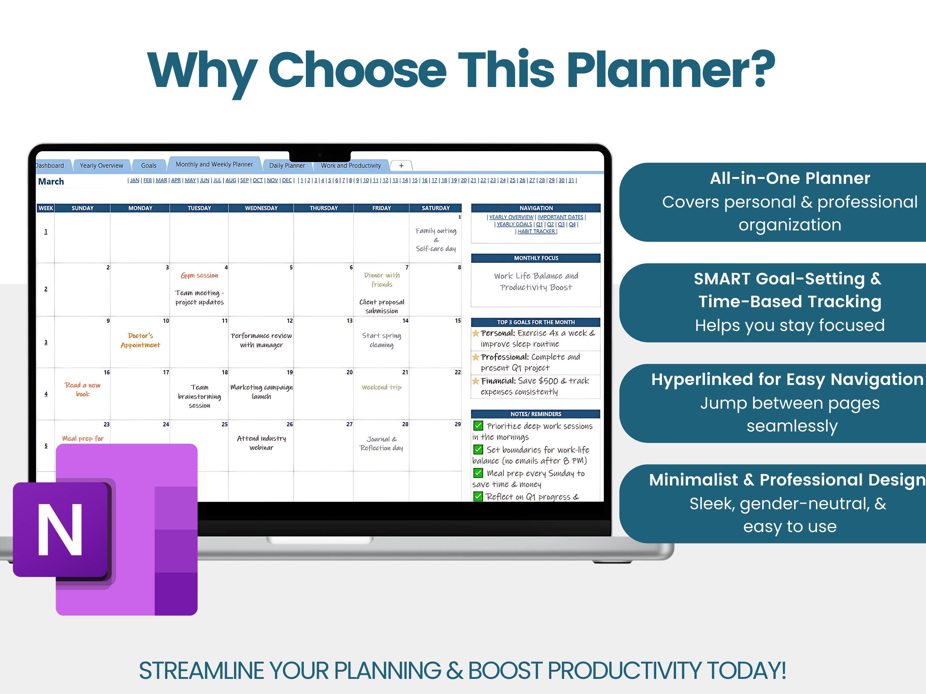 Onenote Template for Productivity Onenote Professional Planner Work to ...