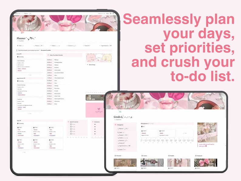 All in One Pink Coquette Notion Student Life Planner Notion Template ...