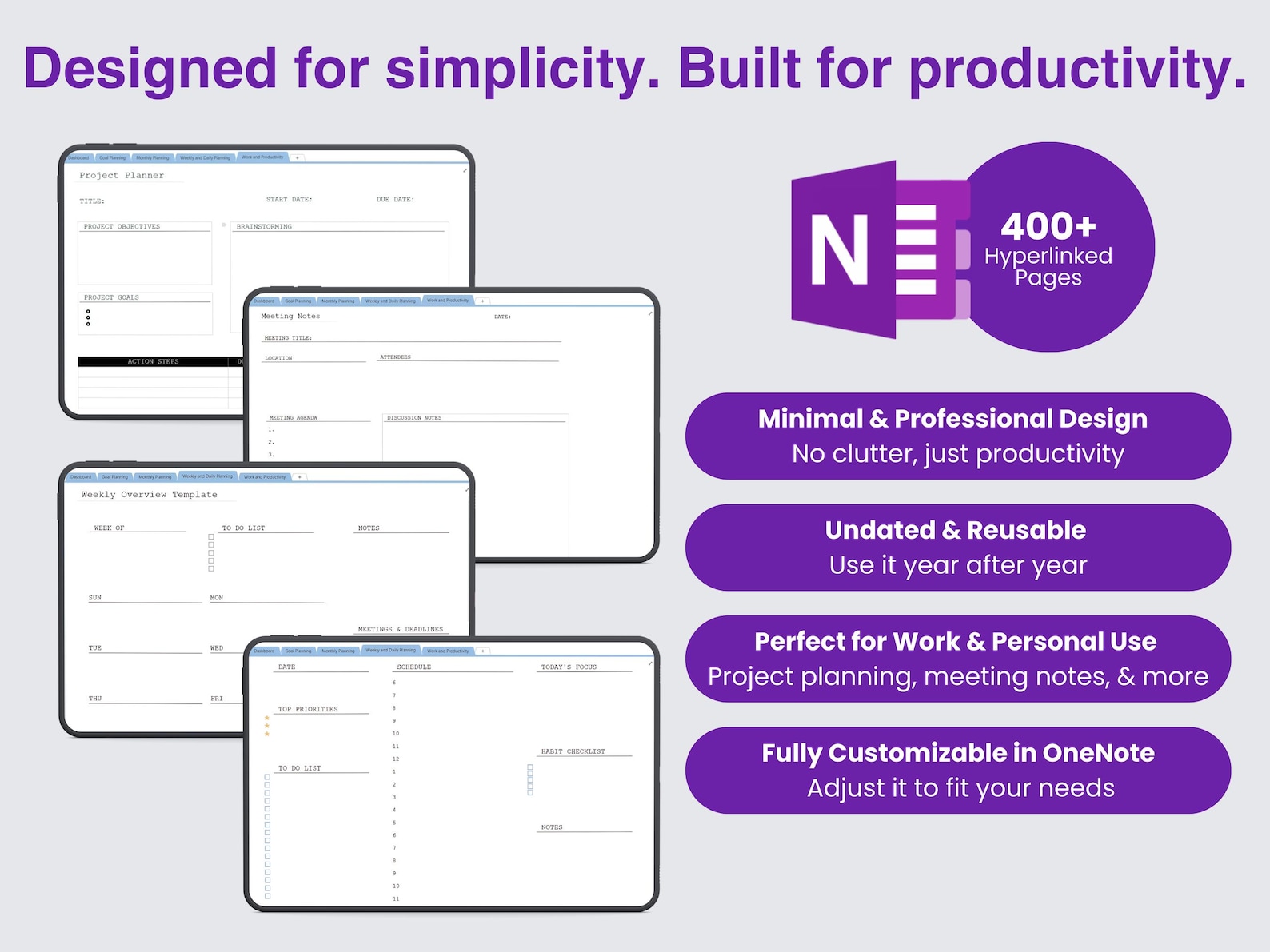 Professional Onenote Planner Hyperlinked Onenote Template for Work to ...