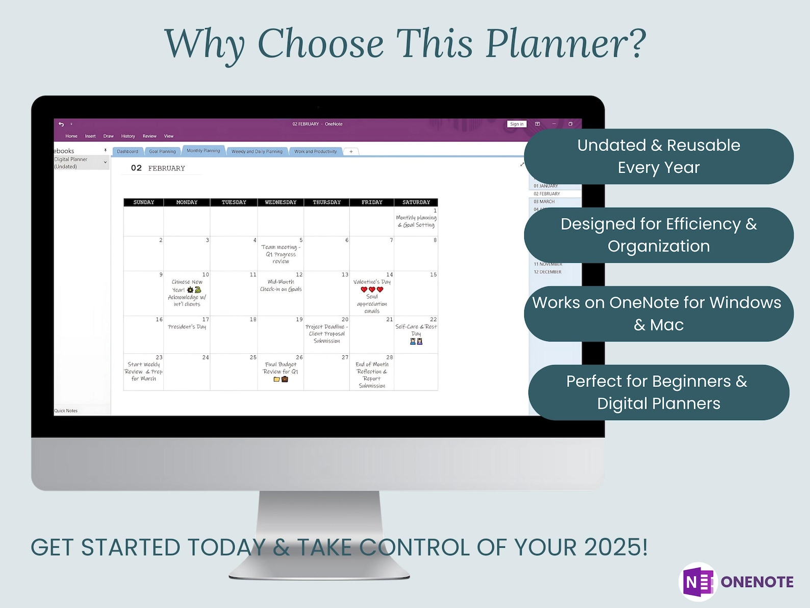Undated Onenote Planner for Professional Project Planner to Do List ...