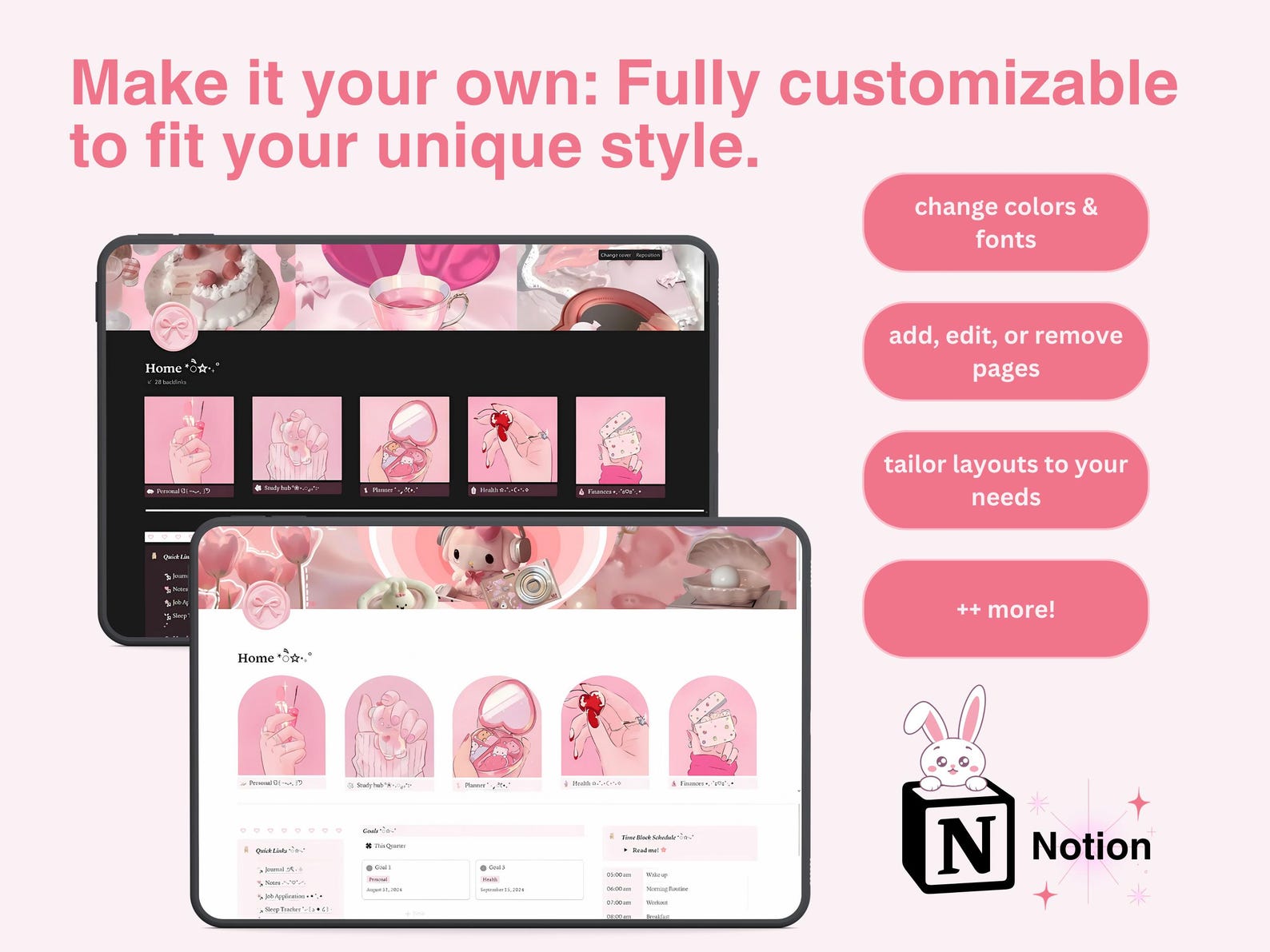 All in One Pink Coquette Notion Student Life Planner Notion Template ...