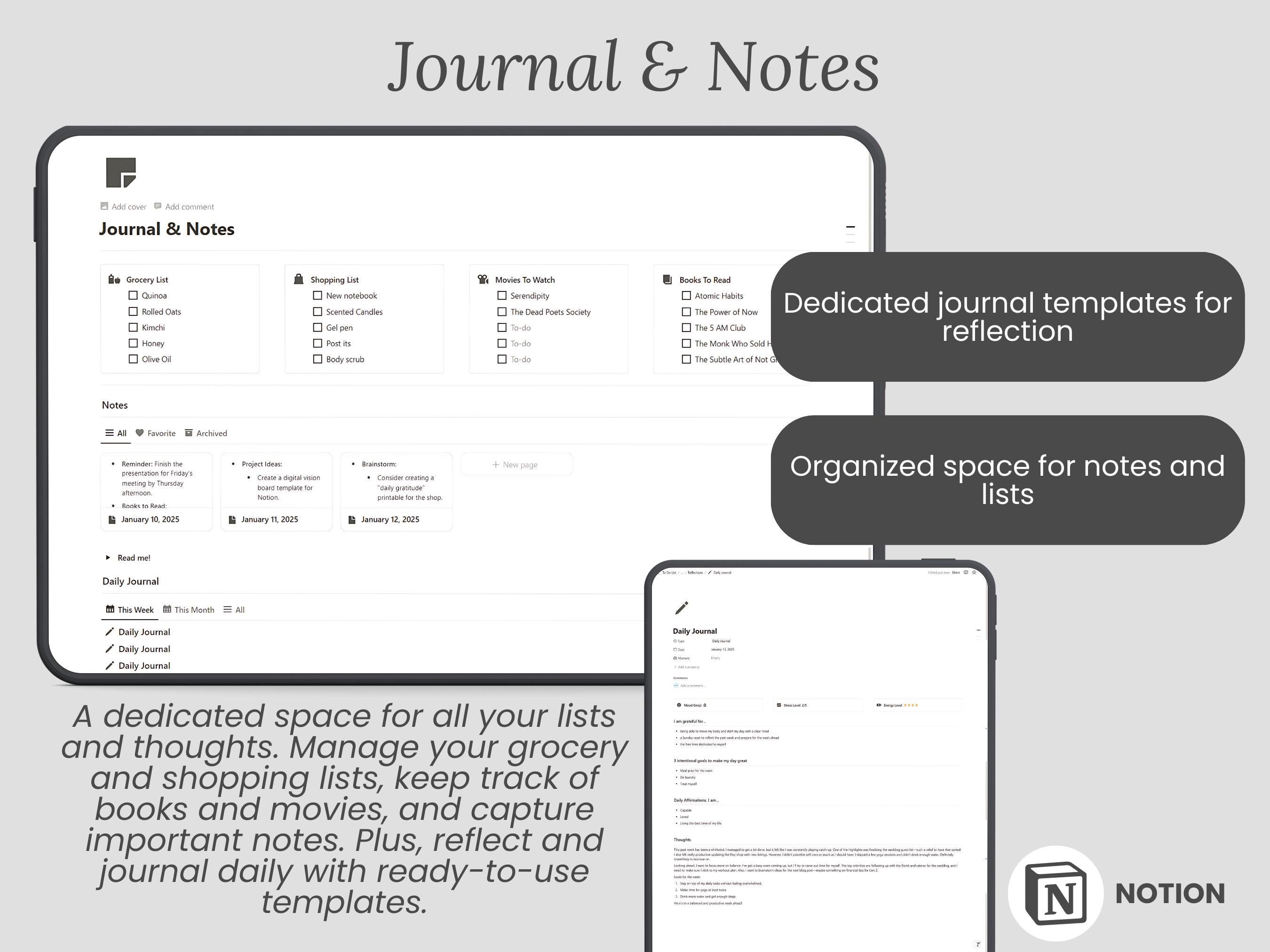 Minimalist Notion to Do List Template Simple Checklist Digital Planner ...