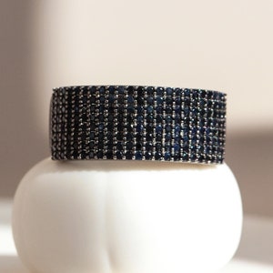 Natural Black Diamond Micro Pave Ring Solid 14k Gold Half Eternity Band ...