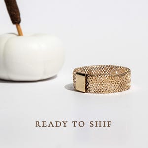 Adjustable 14k Stretch Mesh Ring Flexible Unisex Ring Real Solid Gold ...