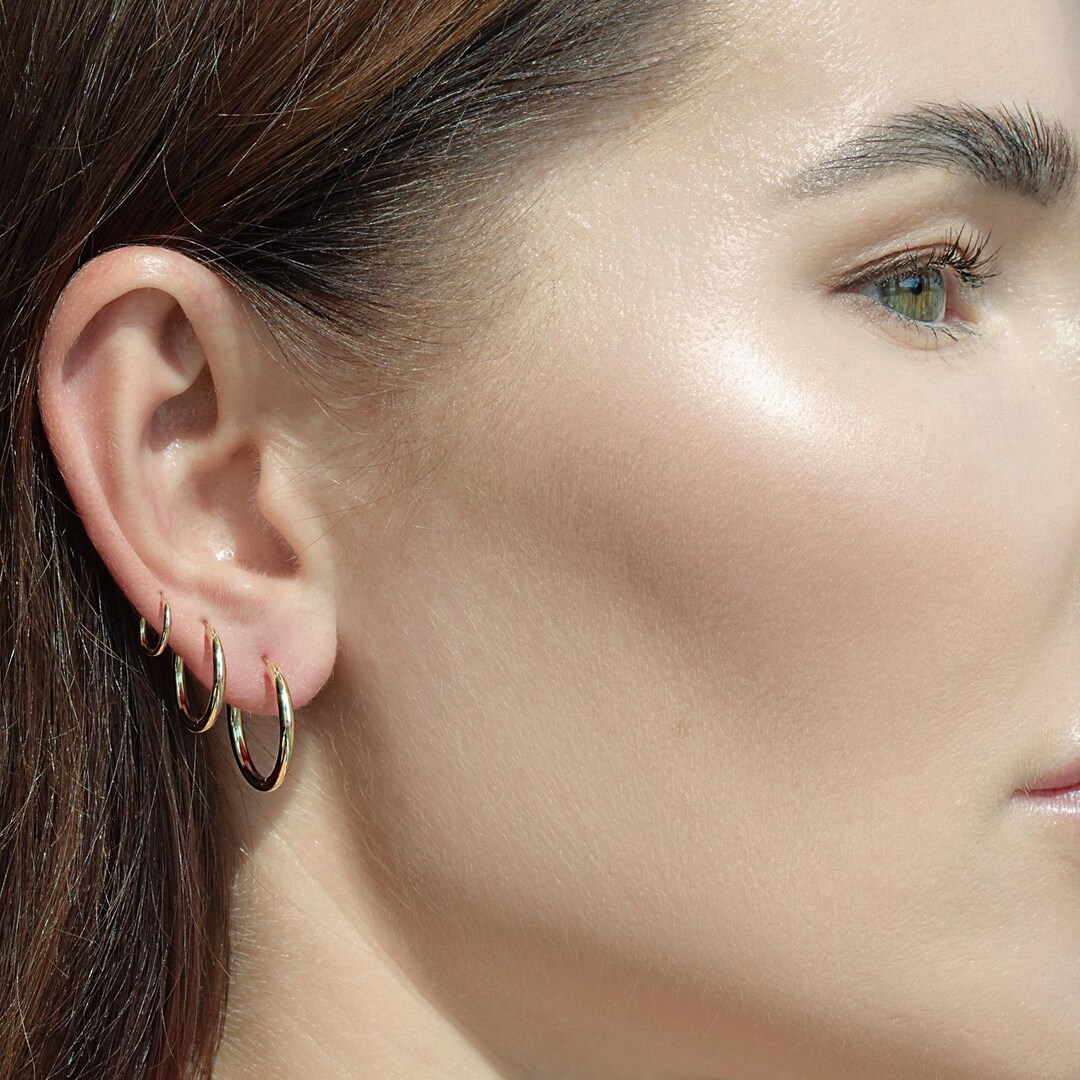 Stackable 14k Hoops for Men and Women Classic Everyday Earrings Round ...