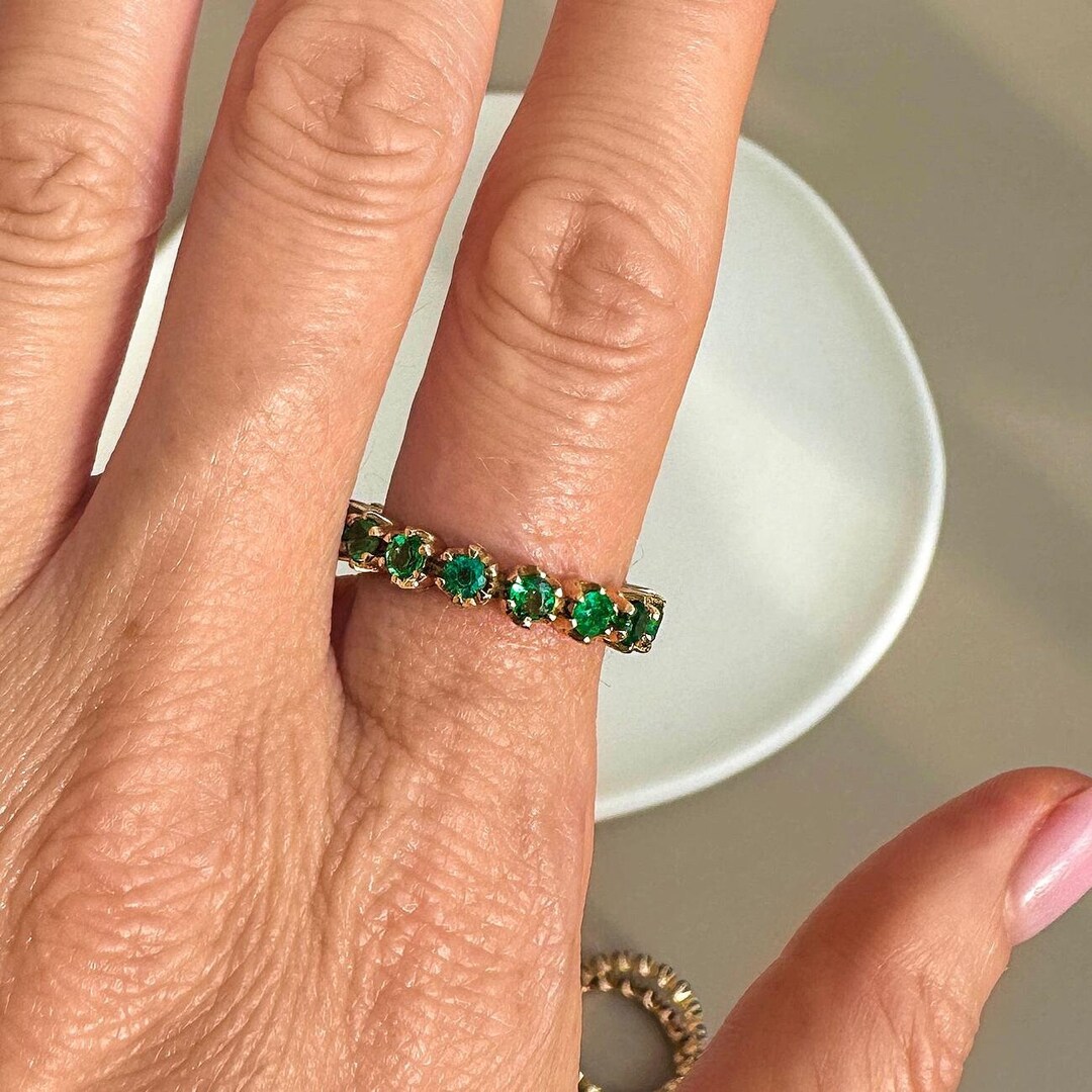 Genuine Emeralds 14k Stacking Ring Solid Gold Full Eternity Band Unisex ...