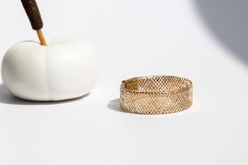 Adjustable 14k Stretch Mesh Ring Flexible Unisex Ring Real Solid Gold ...