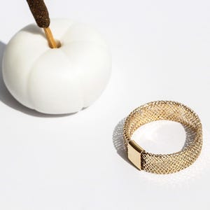 Adjustable 14k Stretch Mesh Ring Flexible Unisex Ring Real Solid Gold ...