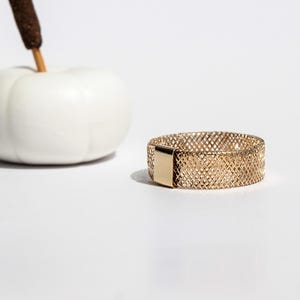 Adjustable 14k Stretch Mesh Ring Flexible Unisex Ring Real Solid Gold ...