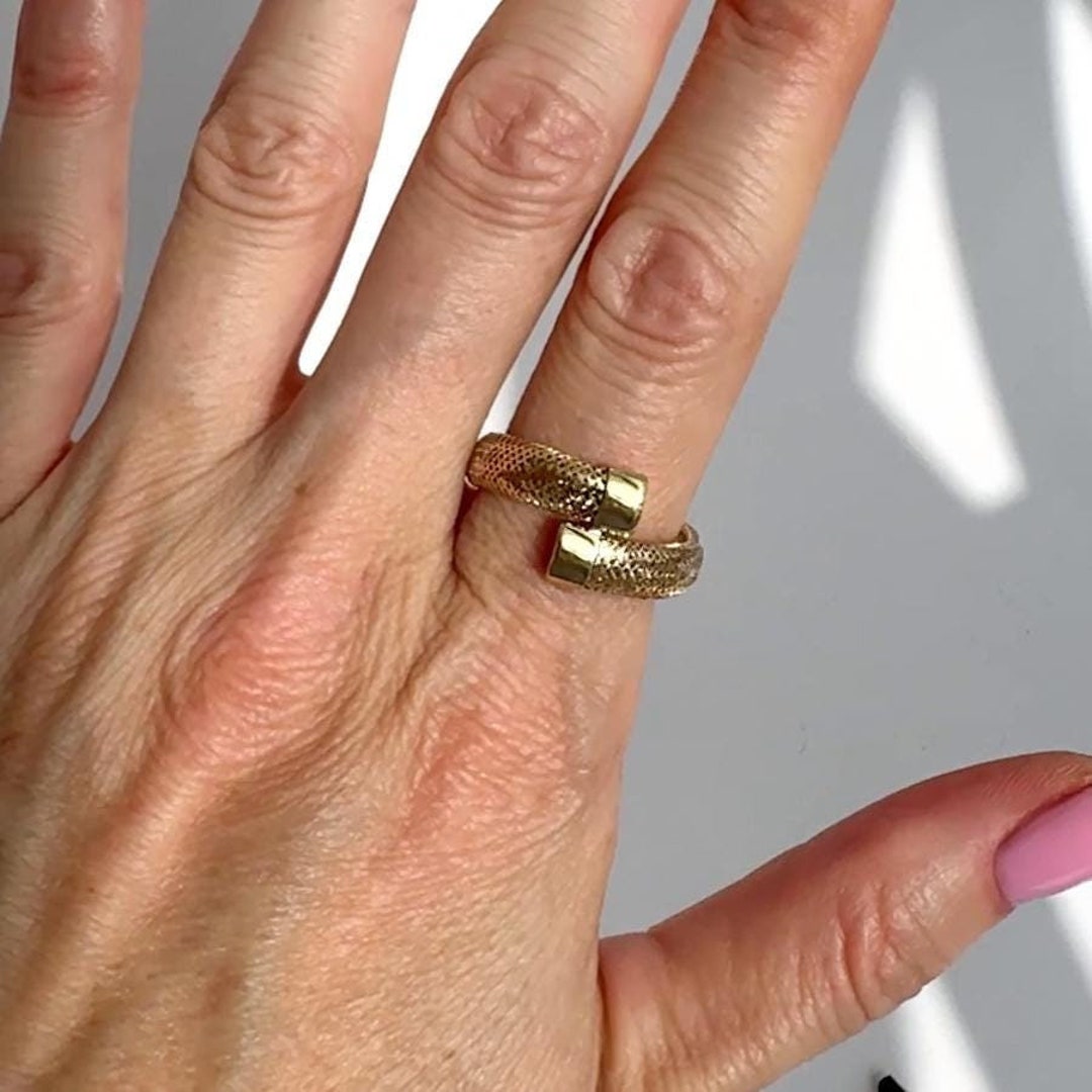 Flexible 14k Stretch Mesh Ring Solid Gold Open Cuff Bypass Band ...