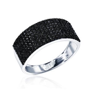 Natural Black Diamond Micro Pave Ring Solid 14k Gold Half Eternity Band ...