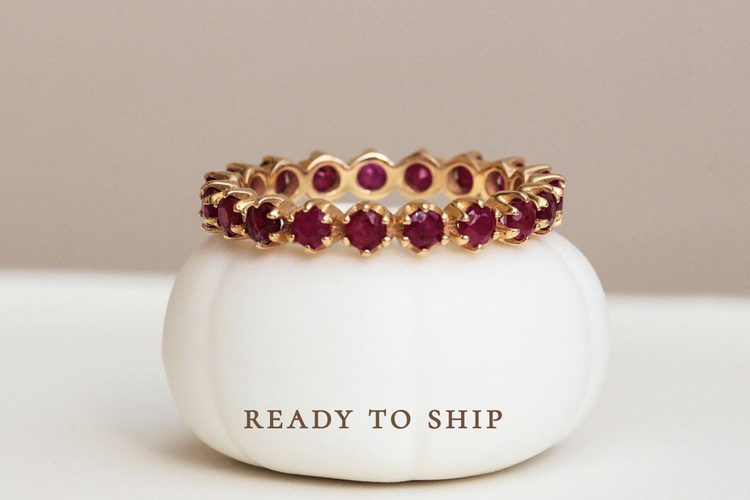 14K Solid Gold Ruby Eternity Band – Natural Red Ruby Ring - Etsy