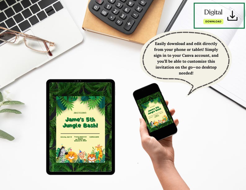 Editable Birthday Invitation — Jungle-themed Party Invite, Editable ...