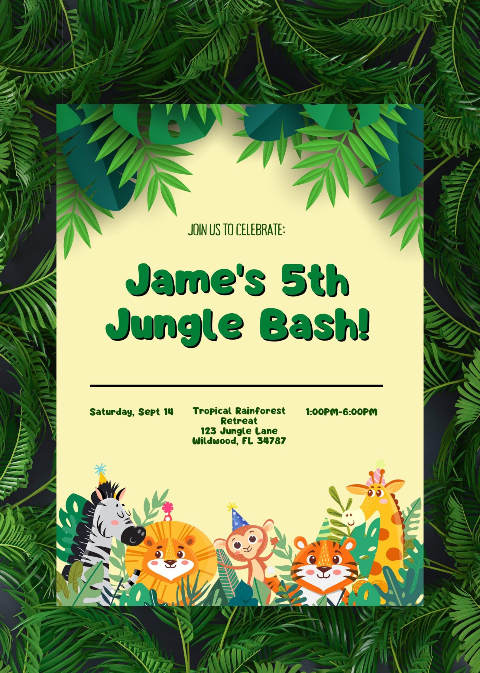 Editable Birthday Invitation — Jungle-themed Party Invite, Editable ...