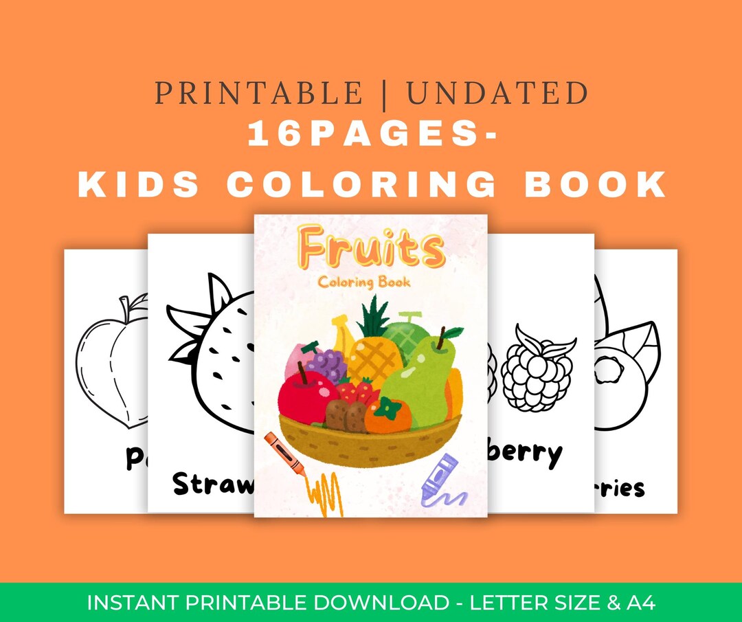 Kids Fruit Coloring Book-17 Printable Pages-fun and Educational Fruit ...