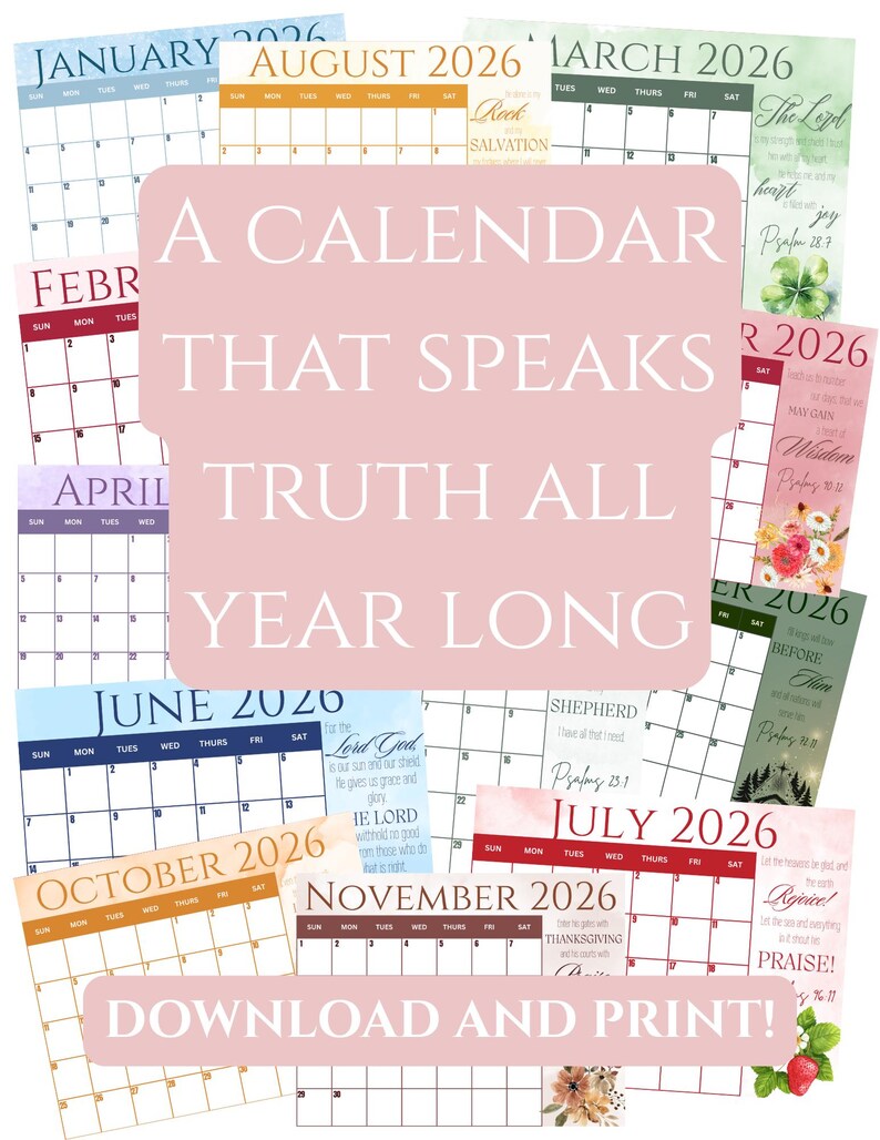 2026 Bible Verse Calendar Printable | Christian Scripture Digital Wall ...