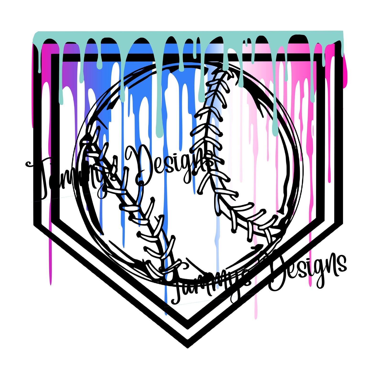4 Baseball Drip Digital Art Downloads DTF Sublimation Png Pink Blue ...