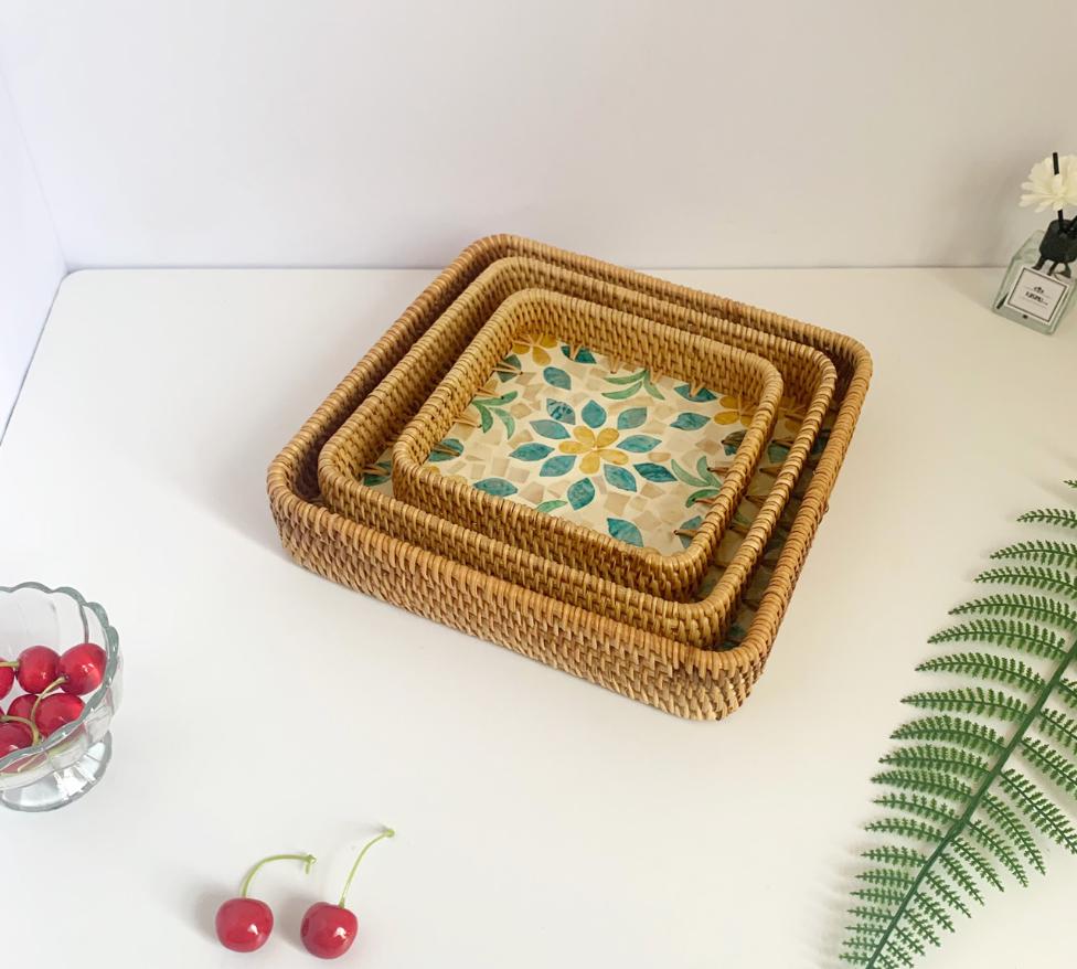Conch Shell Rattan Square Tray Color Shell Fruit Tray Dessert Snack ...