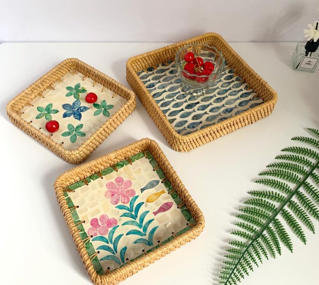 Conch Shell Rattan Square Tray Color Shell Fruit Tray Dessert Snack ...