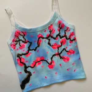 Cherry Blossoms, Hand Painted Tank Top in White, Size Small, Ready to ...