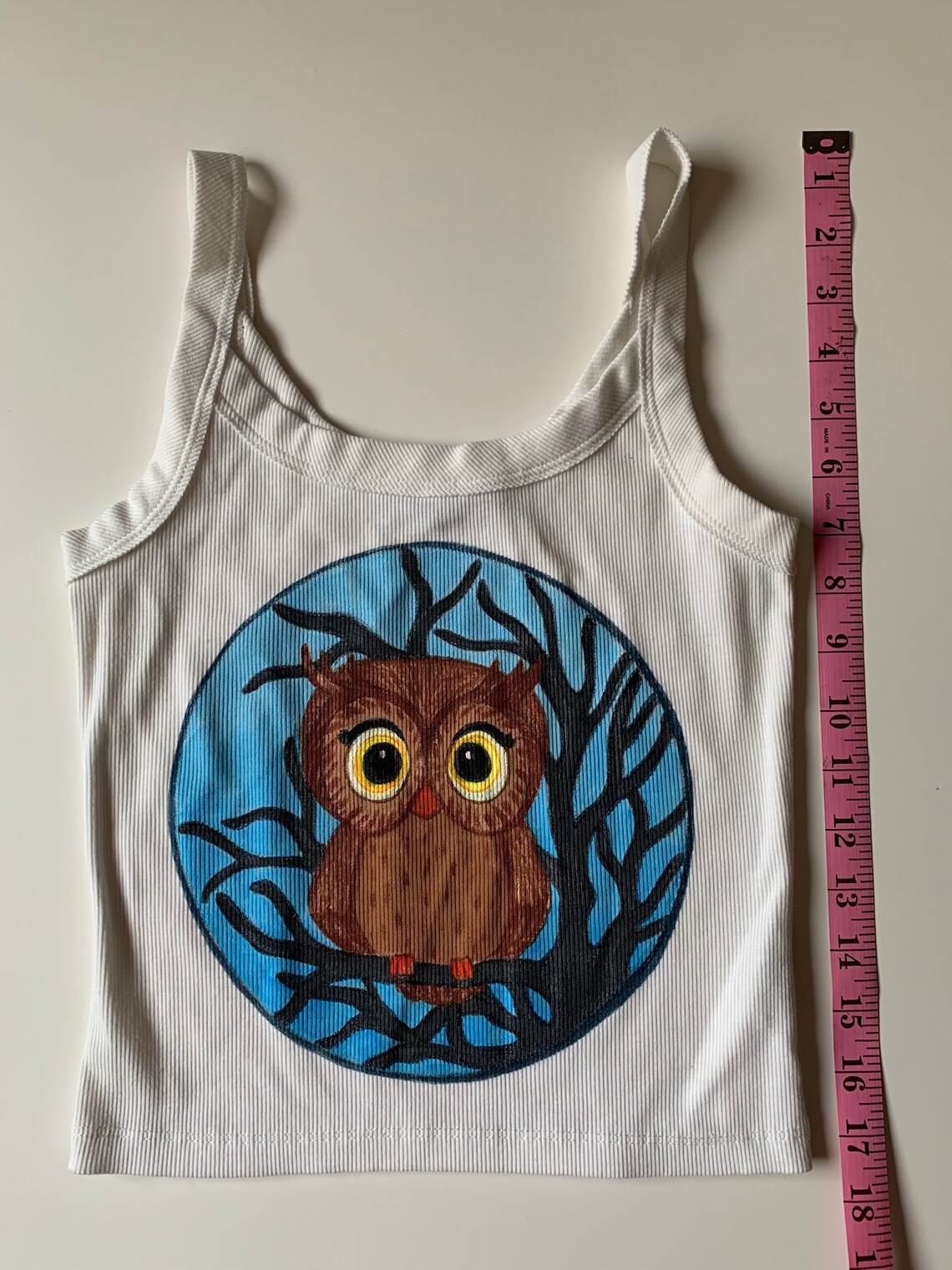 Night Owl Hand Painted Tank Top in White Size Small Ready - Etsy