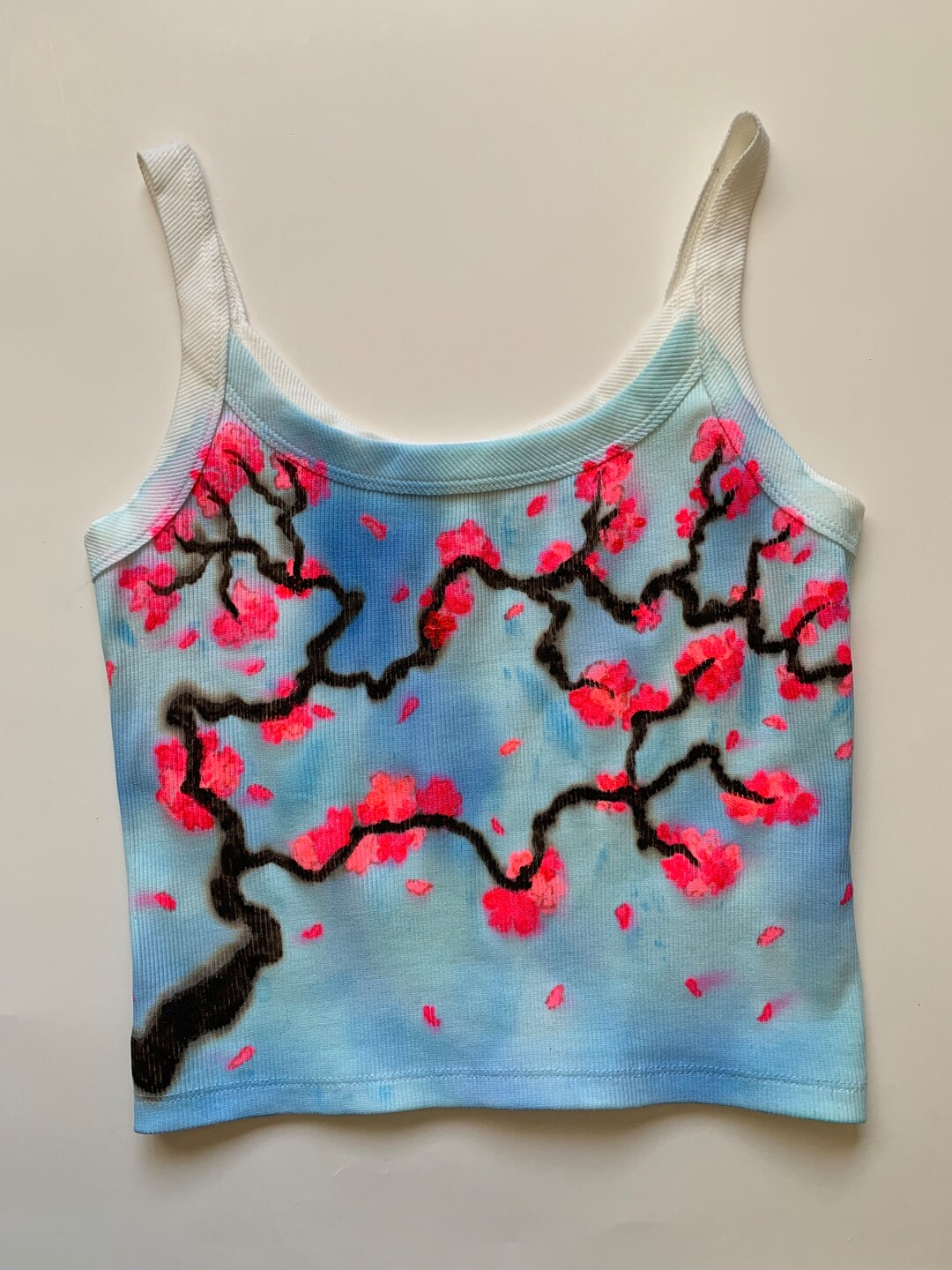 Cherry Blossoms, Hand Painted Tank Top in White, Size Small, Ready to ...