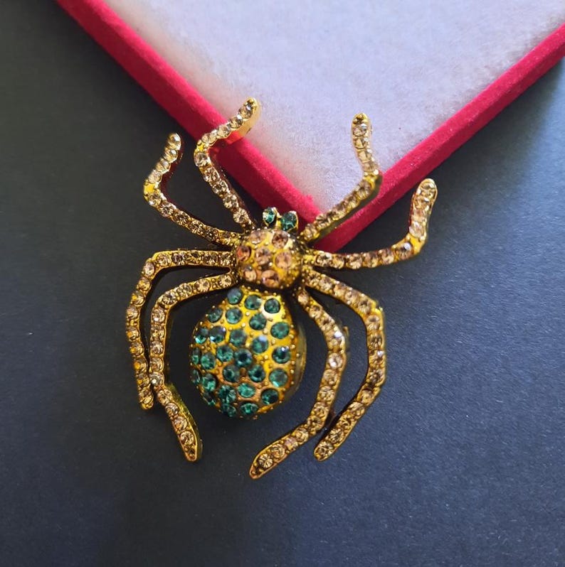 Vintage Style Rhinestone Spider Brooch – Antique Gold Tone Statement ...