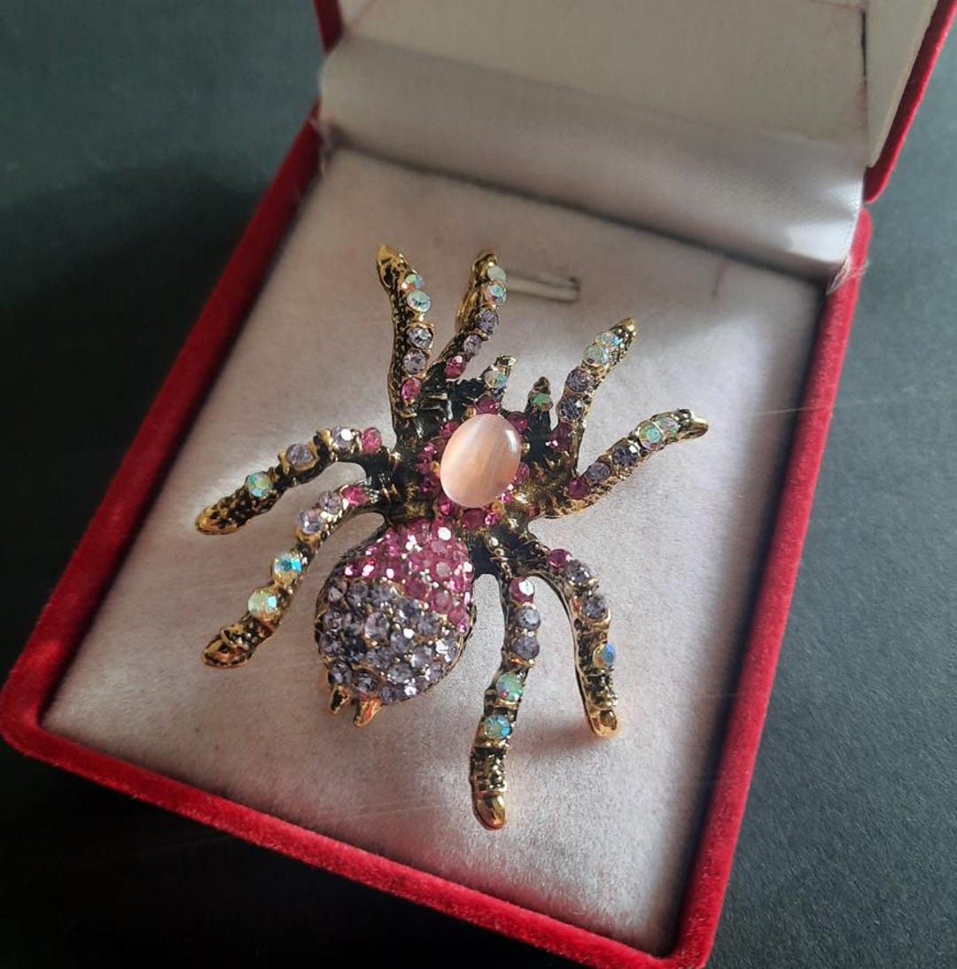 Tarantula Pink & White Sparkling Crystals Spider Brooch Shawl Pin Badge ...