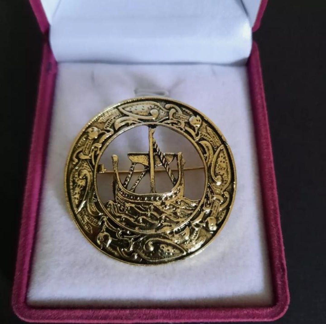 Gold Tone Celtic Style Viking Ship Brooch Pin Badge Broach Norse ...