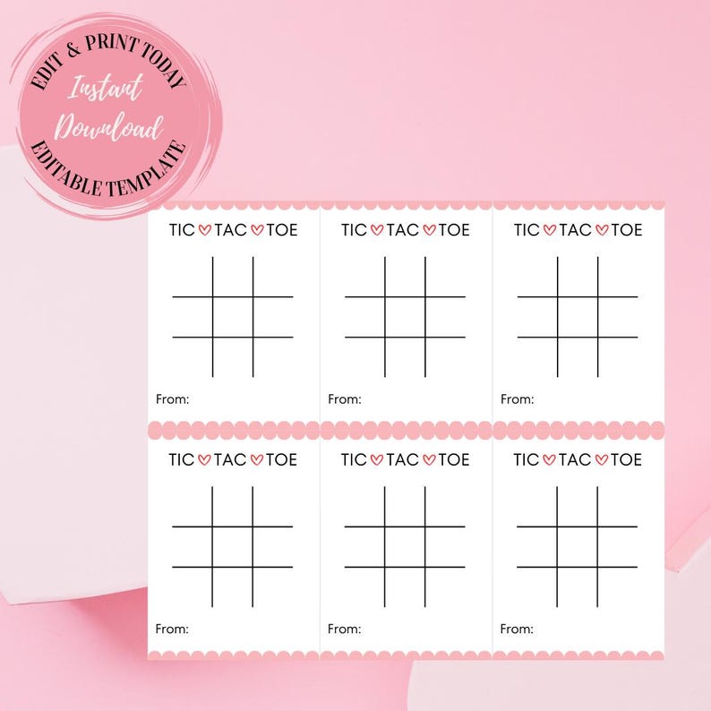 Printable Valentine Card, Tic Tac Toe Valentines, Printable Valentine ...