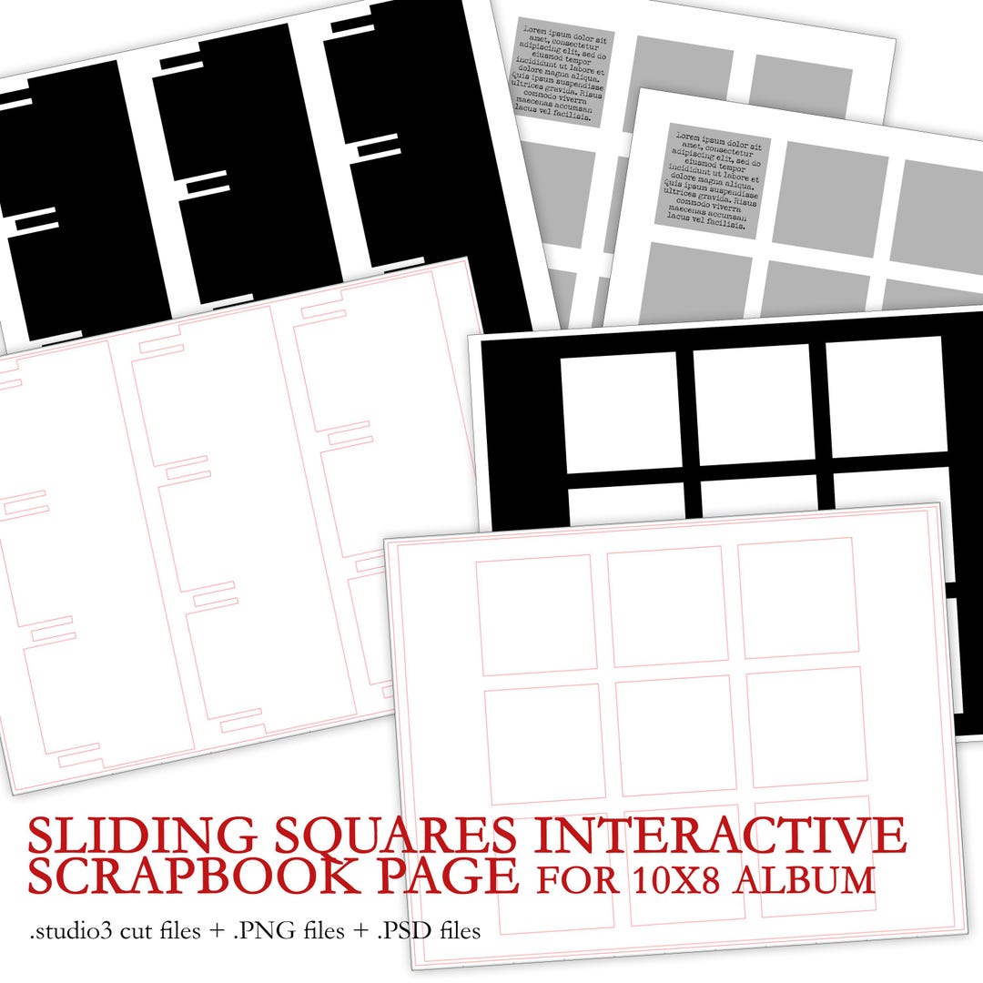 Sliding Squares Scrapbook Page Template for 10x8 Album (.studio3, .PNG ...