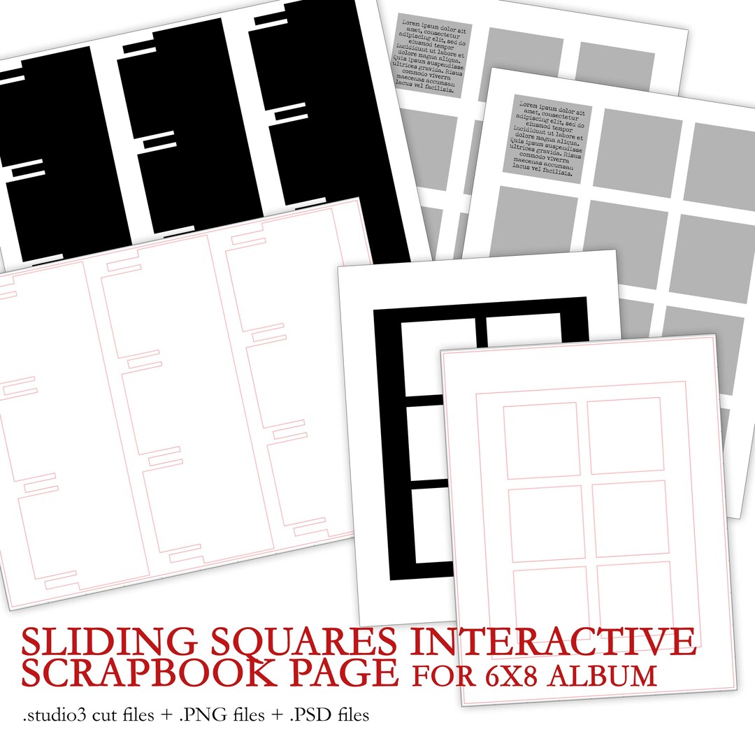 Sliding Squares INTERACTIVE Scrapbook Page for 6X8 Album (.studio3 + .PNG + .PSD Files) for ...