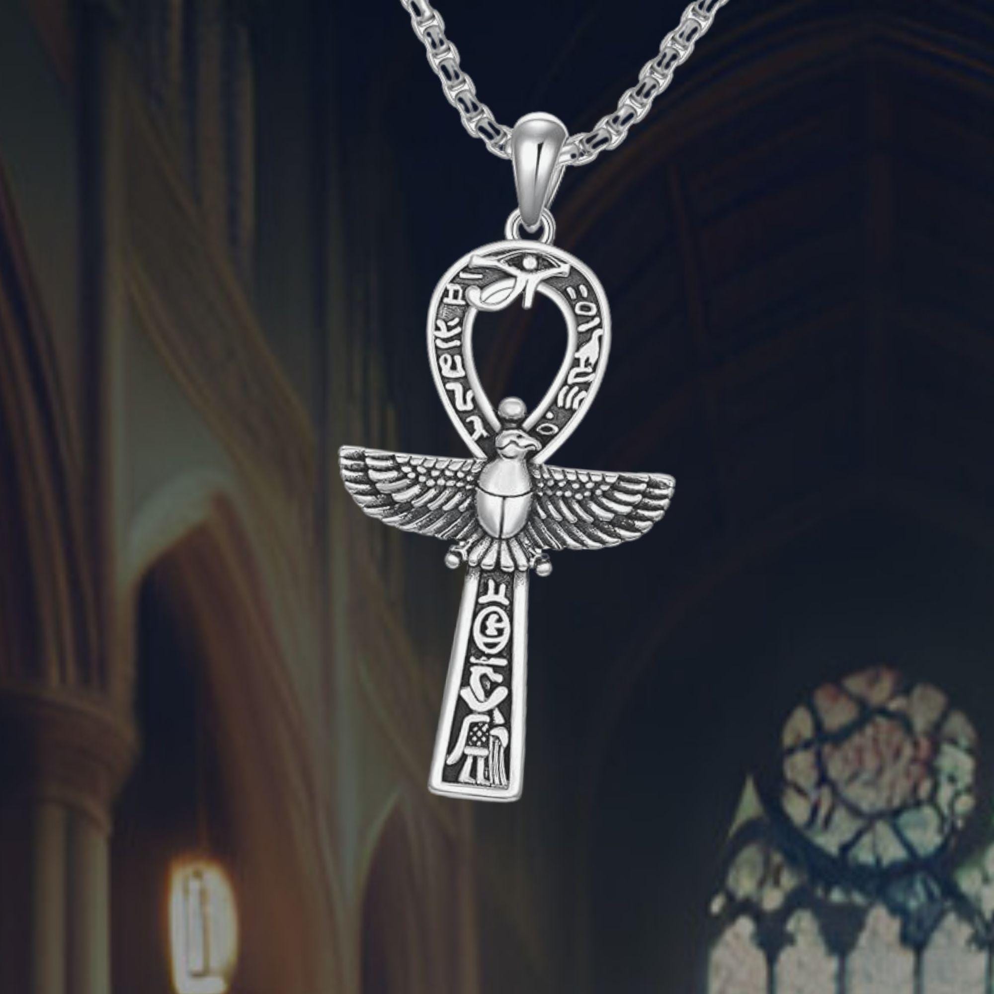 Ankh Necklace Sterling Silver Eye of Horus Cross Pendant Egyptian Eagle ...